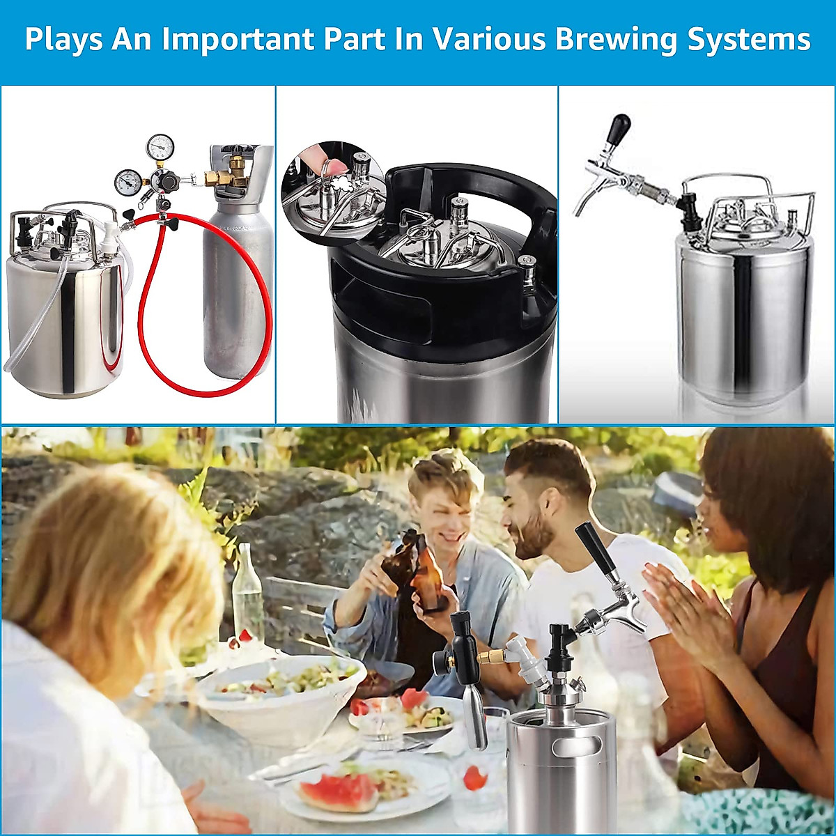 MRbrew 2 Pair Ball Lock Keg Post, Stainless 304 Homebrew 19/32’’-18 Co2 Gas kegerator Beer Liquid Cornelius Corny Poppet Spring Spare Sealing O-ring Keg Posts Kit for Brewing Quick Disconnect Fitting