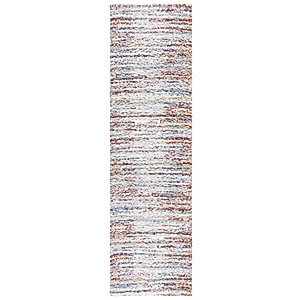 SAFAVIEH Berber Shag Collection Runner Rug - 2'3" x 12', Blue Rust & Ivory, Stripe Design, Non-Shedding & Easy Care, 1.25-inch Thick Ideal for High Traffic Areas in Living Room, Bedroom (BER565A)