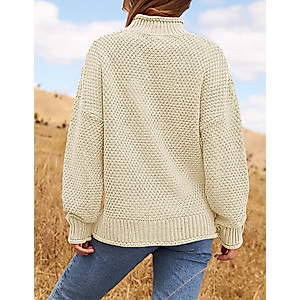 ZESICA Women's Turtleneck Batwing Sleeve Loose Oversized Chunky Knitted Pullover Sweater Jumper Tops,Apricot,Small