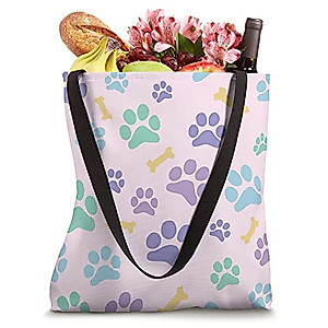 Pastel Puppy Paw Prints and Bones Light Pink Pattern Tote Bag