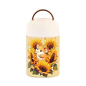 Sunflower Yellow Kids Womens Insulated Food Jar Containers with Spoon 17oz/500ml Container To Keep Food Hot Stainless Steel Vacuum Wide Mouth Lunch Boxes for Lunch Accessories