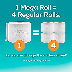 Angel Soft Toilet Paper, 4 Mega Rolls = 16 Regular Rolls, Soft and Strong Toilet Tissue, White