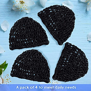 MODSIGHT Mesh Hair Net for Women Sleeping, 4 Pcs Rayon Snood Crocheted Cover Ornament for Sleeping, Black Crochet Hair Net for Women Sleep Cap (Black)