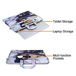 MOSISO Laptop Shoulder Bag Compatible with MacBook Air/Pro,13-13.3 inch Notebook,Compatible with MacBook Pro 14 inch 2023-2021 A2779 M2 A2442 M1, Briefcase Sleeve with Belt Marble MO-MBH348