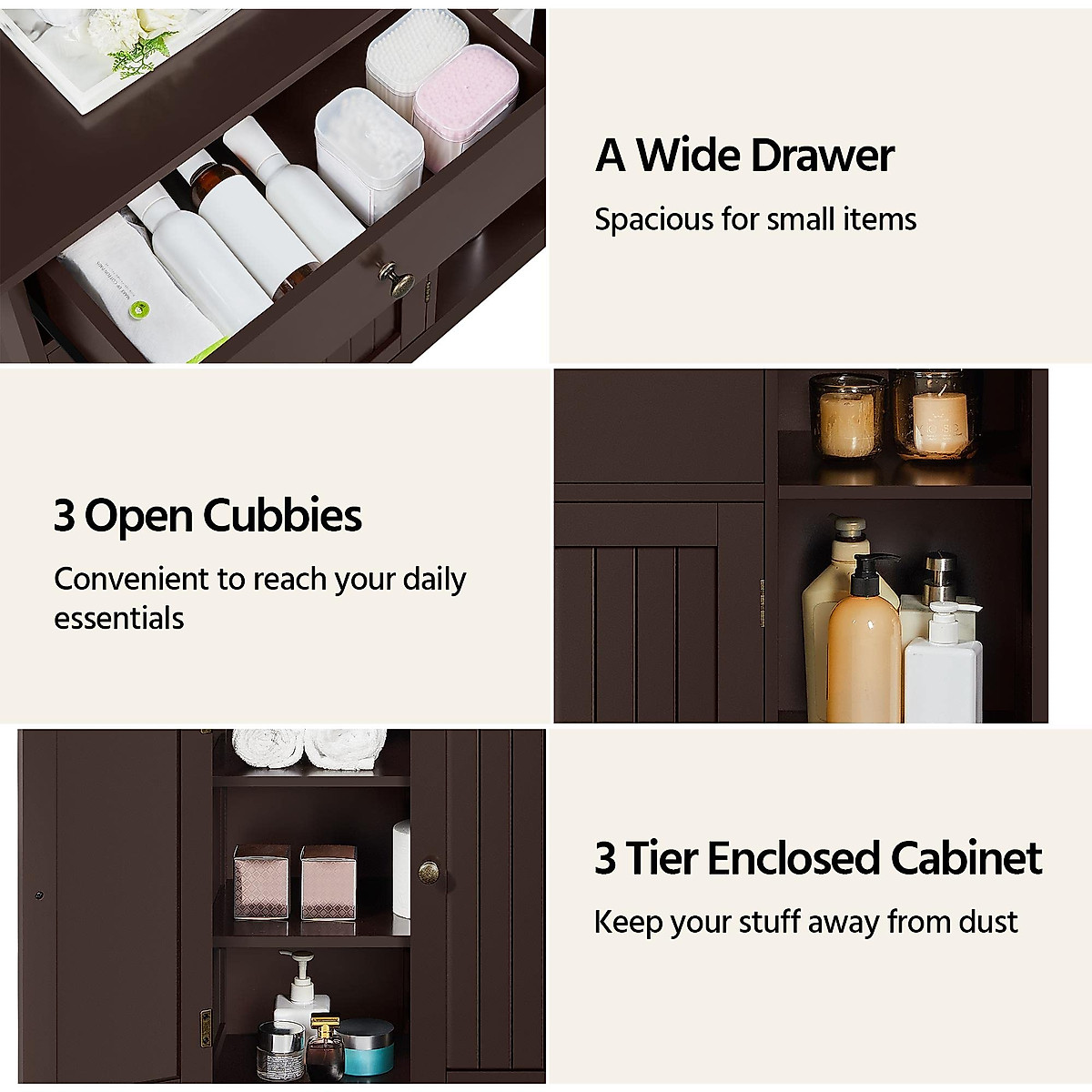 Yaheetech Bathroom Floor Cabinet, Kitchen Freestanding Storage Organizer, Large Side Cabinet with Doors, Drawer & Adjustable Shelves for Living Room, Entryway, 12" D x 29.5" W x 31.5" H, Espresso