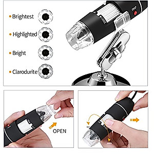 Jiusion Original 40-1000X USB Microscope with Portable Carrying Case, Digital Magnification Endoscope Camera 8 LEDs Metal Base for Micro USB USB-C Android, Windows Mac Linux Chrome