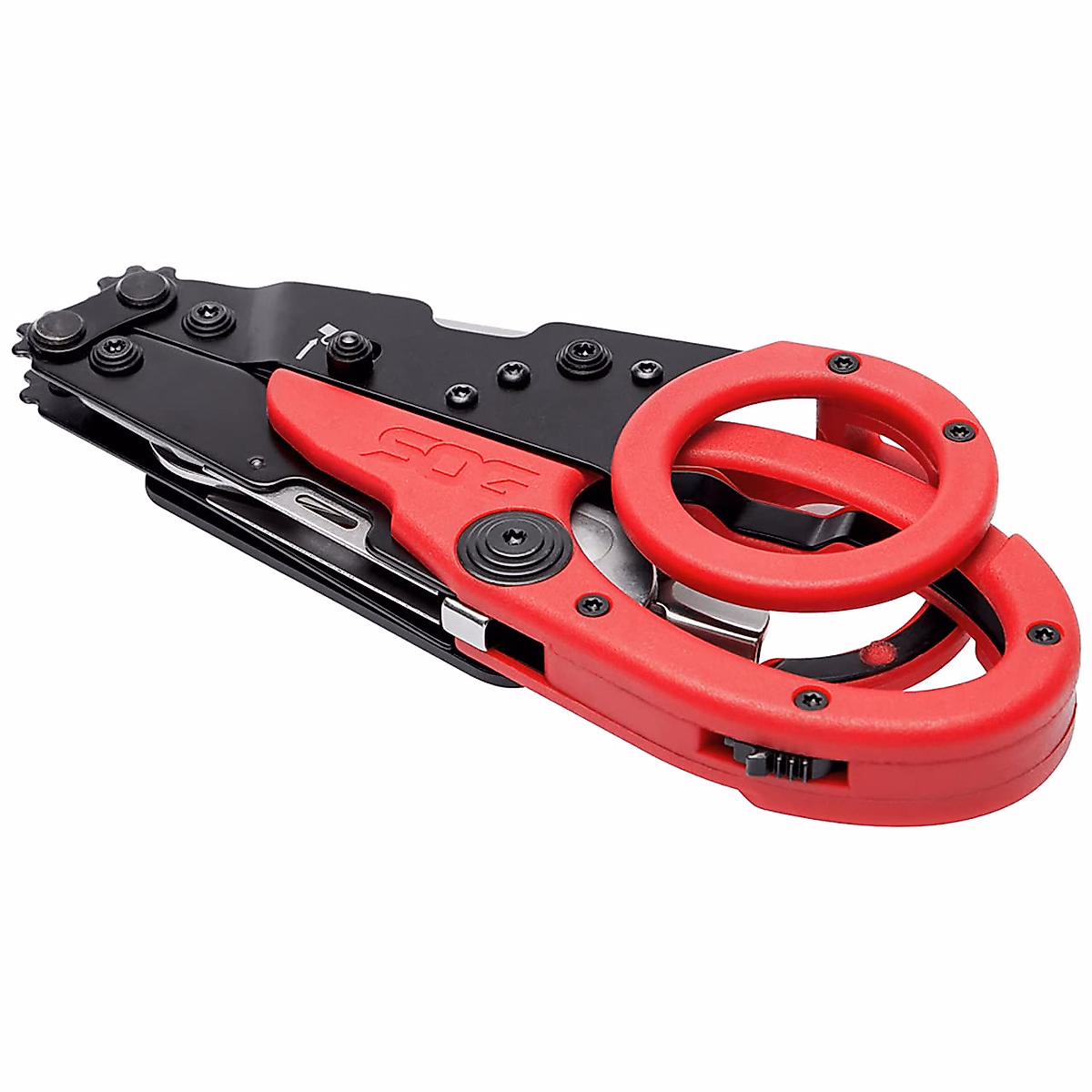 SOG ParaShears Lightweight Backcountry Stainless Steel Multi-Tool, 11 Tools Compound Leverage Technology, Red