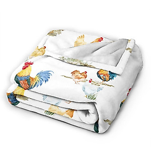 Chicken Rooster Blanket, Rustic Soft Warm Bed Bedding Throw Blankets Girls Boys Gifts for Couch Bedroom Sofa Office, All Season Cozy Flannel Plush Blanket for Kids Adults, 50"X40"