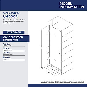 DreamLine Unidoor 24 in. W x 72 in. H Frameless Hinged Shower Door in Satin Black, SHDR-20247210F-09
