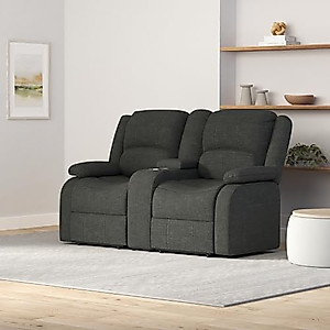 RecPro Charles 67" Double Recliner RV Sofa with Console and Cupholders | Zero Wall Loveseat for Camper | Wall Hugger Couch | Fifth Wheel Theater Seating | Replacement RV Furniture | Fossil Cloth