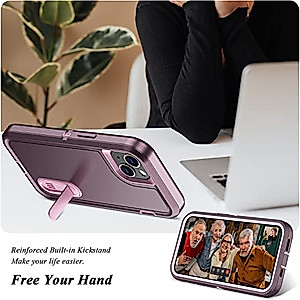 Qireoky for iPhone 13 Case,iPhone 13 Phone Case with Stand Heavy Duty Protective Anti-dust Port Cover Non-Slip Multi Layers 3 in 1 Bumper Shockproof Case for iPhone 13(Purple)