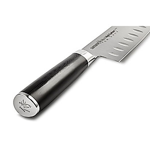 SAMURA MO-V Professional Japanese Kitchen Santoku Knife 7", Hardened to 58-61° HRC, Molybdenum-Vanadium Steel AUS-8 Blade, Ergonomic and Moisture Resistant G-10 Fibreglass Handle