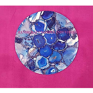 24" Inch Round Blue Agate Coffee Table with Metal Base, Blue Agate Stone Table, Blue Agate Stone Centre Table, Agate Round Corner Side Table Home Decor, Piece Of Conversation, Family HeirLoom