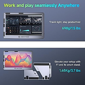 Maxfree F1 Laptop Screen Extender - 14'' Portable Monitor for Laptop with 360° Rotation Stand - Full Type-C & Mini-HD Plug & Play - Compatible with Windows, Mac, Surface, Switch - for 12-17'' Laptops