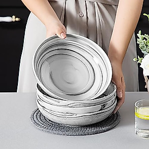 MALACASA Pasta Bowls, 40 OZ Large Salad Serving Bowls Set of 4, Porcelain Pasta Bowls Salad Bowls for Kitchen, Marble Grey Soup Plates Shallow Bowls Set, Microwave & Dishwasher Safe, Series REGULAR