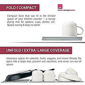BTH Collapsible Trifold Dish Drying Mat for Kitchen Counter - Extra Large Dish Drainer Mat - Compact & Foldable Design - Durable Heat & Cold Resistant - Easy to Clean (Grey), 24"x13"