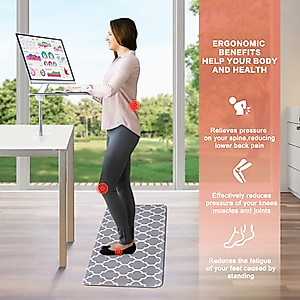Roiboty Kitchen Mat Anti-Fatigue Kitchen Rug Cushioned Floor Mat, 17.3"x47.2", Waterproof & Non-Slip Kitchen Mats and Rugs, Comfort Standing Mat for Kitchen Floor, Laundry, Office, Sink, Desk, Gray