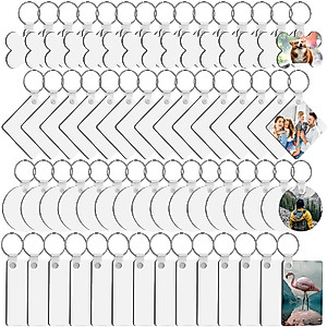120Pcs Sublimation Keychain Blanks Bulk, DIY MDF Blanks Keychain with Keyrings, 4 Shape Sublimation Blank Keychain, Double-Sided Printed Heat Transfer Keychain
