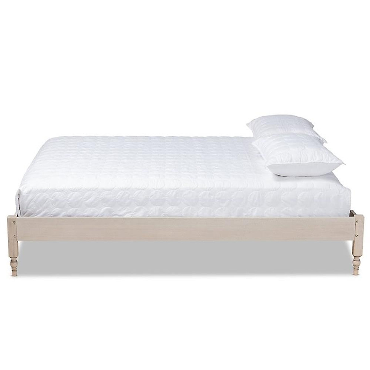 Baxton Studio Laure French Bohemian Antique White Oak Finished Wood Full Size Platform Bed Frame