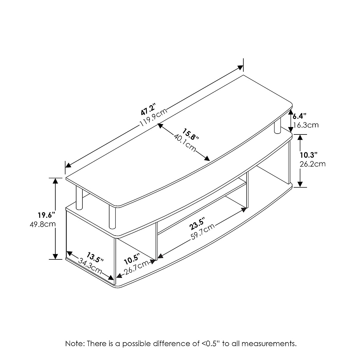 Furinno Jaya Large Entertainment Center Hold up to 55-in TV, Inch, French Oak/Black