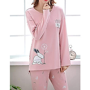 Vopmocld Young Girls Lovely Bunny Pajama Sets Cotton Long Sleeve Pjs Clothes Sleepwear Shirts, Pink, 14