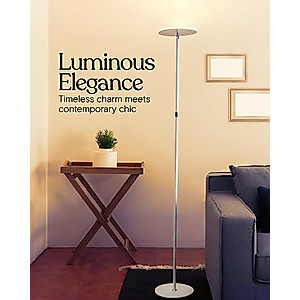 Brightech Sky LED Torchiere Super Bright Floor Lamp - Contemporary, High Lumen Light for Living Rooms and Offices - Dimmable, Indoor Pole Uplight for Bedroom Reading - White