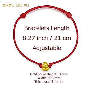 ZHOU LIU FU 24K Solid Gold Bracelets, Real Pure Gold Jewelry Adjustable Gourd Red Braided Bracelets for Women Men Teen Girls