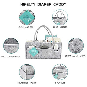 HIFELTY Diaper Caddy Organizer, Baby Diaper Basket Nappy Tote Bag Nursery Essentials Portable Storage Bin with Sturdy Handle for Changing Table, 15x10x7 in - Ideal Gift for Infant to Toddler Boy Girl
