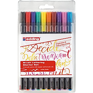edding 1340 brush pen - set of 10 - colorful, bright, delicate colors - flexible brush nib - felt-nib pen for painting, writing and drawing - bullet journals, hand lettering, mandalas, calligraphy