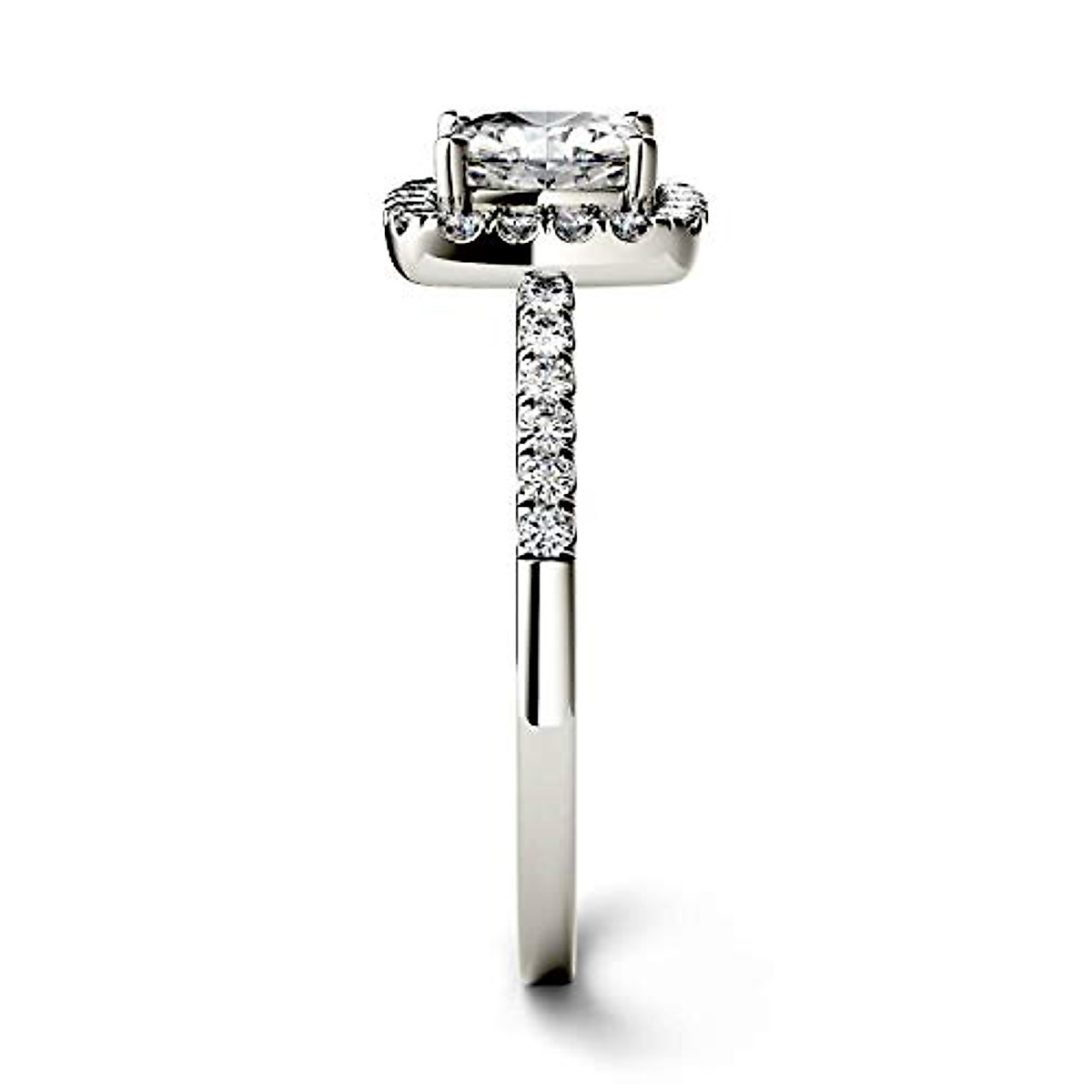 Charles & Colvard Created Moissanite 6mm Cushion Cut Engagement Ring for Women | 1.4 cttw DEW | Lab Grown | Solid 14K White Gold with Rhodium | Size 7