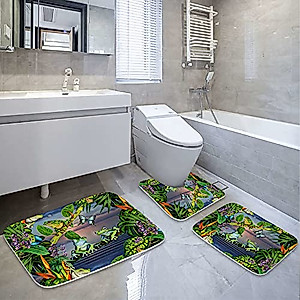 Kithstore Cartoon Tropical Jungle Tree Frog Butterfly Bathroom Rugs 20 x 31 Bath Mat 16 x 24 Sets 3 Piece Memory Foam Anti Slip Absorbent Mats U-Shaped Contour Shower Mat