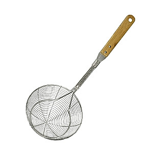 Vivicreate 7 Inch diameter Fine Mesh Strainers Bamboo Handle Premium Stainless Steel Colanders Spider Strainer Sifter Skimmer Spoon Perfect for Sift Strain Vegetables Pastas Tea