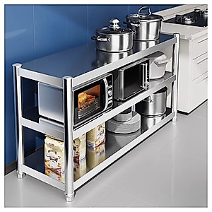 Stainless Steel Workbench Open Shelves Large Space Multifunctional Commercial Preparation Table Brushed Process Easy to Clean Suitable for Kitchen Restaurant Factory Warehouse