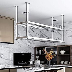 Hanging Floating Stainless Steel Shelf, 2-Layer European Ceiling Hanger, Restaurant Bar Display Stand, 6 Sizes (Size : 1003580cm)