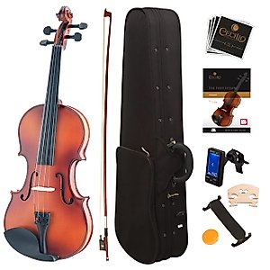 Mendini by Cecilio Violin 4/4 Full Set for Beginners - Fiddle MV 300 Satin Antique Finish
