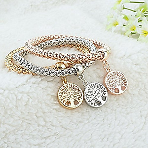 Long Way 3Pcs Gold Silver Rose Gold Plated Charm Bracelet for Women Stretch Crystal Multilayer Bracelet