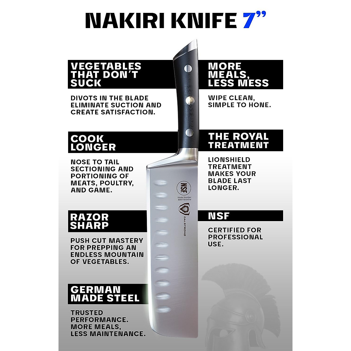 Dalstrong Nakiri Asian Vegetable Knife - 7" - Gladiator Series - Forged German High Carbon Steel - Black G10 Handle Kitchen Knife - Sheath Included - NSF Certified