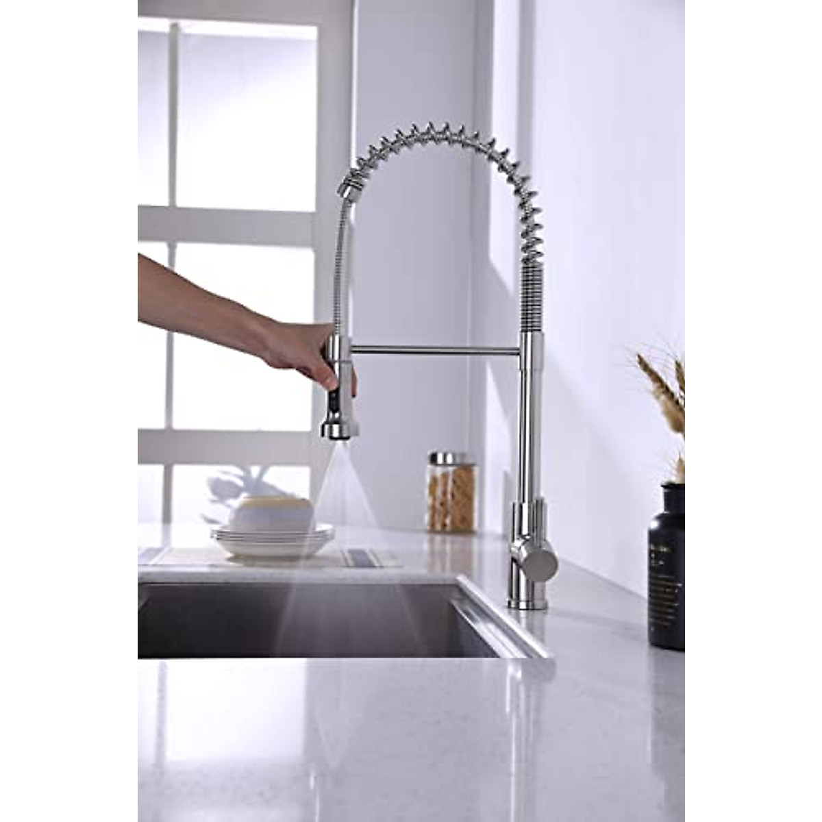 Pull Down Faucet Head Replacement With 3 Function Faucet Spray Head,Slothsource Stainless Steel Kitchen,G1/2 Connector, Brushed Nickel