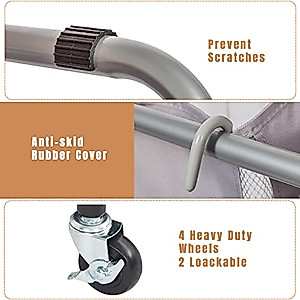 STORAGE MANIAC 3-Section Laundry Sorter with Foldable Ironing Board, Heavy-Duty Rolling Laundry Cart with and Removable Bags, Triple Laundry Hamper with Wheels, Laundry Sorter with Top Shelf, Grey