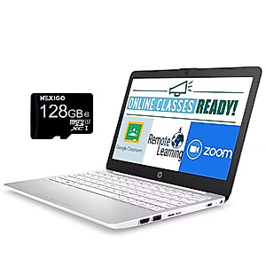HP 2021 Stream 11.6 Inch Laptop with Webcam, Intel Celeron N4000 up to 2.6 GHz, 4GB RAM, 32GB eMMC, Bluetooth, HDMI, USB Type-C, Win 10 S, White + NexiGo 128GB MicroSD Card Bundle
