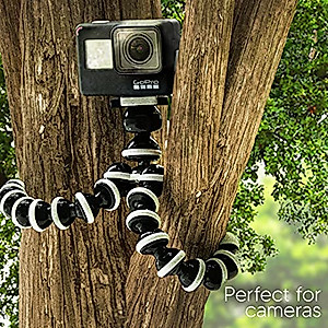 TALK WORKS Flexible Tripod for iPhone, Android, Camera - Bendable Legs, Adjustable Stand Holder with Mini Wireless Remote for Selfies, Vlogging, Beauty/Makeup, Live Streaming/Recording - Black