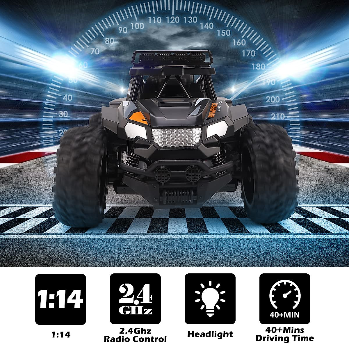 REMOKING RC Car, 1/14 Scale 2WD High Performance Off Road Car, 2.4Ghz Radio Control Anti-Interference Electronic Truck with 2 Rechargeable Batteries, Great Gifts for Kids and Adults