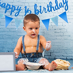 Half Birthday Decorations 6 Months Baby Boy Banner Cupcake Topper Pick 1/2 Half Year Cake Topper Triangle Flag Banner Confetti Balloons for Girl Boy Baby Shower (Dark Blue)