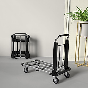 Folding Platform Truck cart with 4 Wheels, Moving Cart Collapsible Dolly, Foldable Dolly Cart, 330LBS Capacity, Durable, Solid & Essentials for Moving Luggage, Travel, Shopping