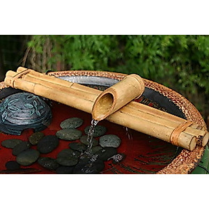 Bamboo Accents Water Fountain & Pump Kit – 18 inch, 3 Arm Style Split-Resistant All Natural Bamboo – DIY Indoor/Outdoor Zen Garden - Fits 15-30 inch Bowl (not Included)