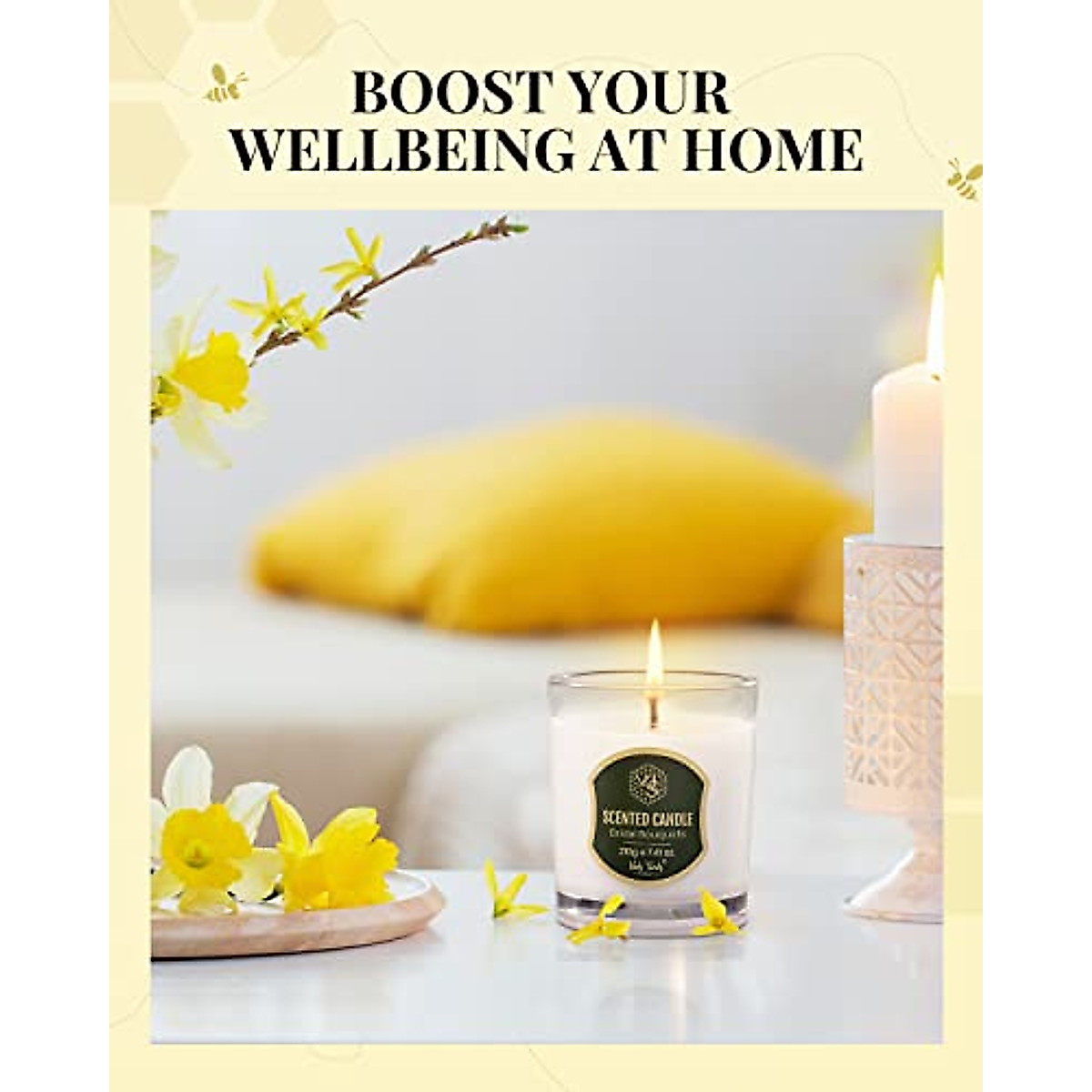 Veda Tinda Scent Freesia Scented Candles for Home, Natural Beeswax Candles 7.4oz, Luxury Fragrance Glass Jar Candle Housewarming Gift for Women, Over 55 Hours of Burn Time