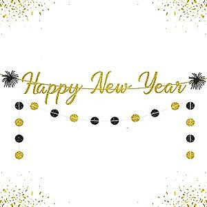 Rwu Glitter Happy New Year Banner No DIY 2022 New Year Banner party Decoration Supplies Glitter Fireworks for New Years Eve Party Supplies 2022 Happy New Year Sign