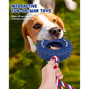 SCHITEC Dog Chew Toy with Rubber Tire & Tug of War Rope for Medium Large Dogs Aggressive Chewers, Interactive Fetch Play Treat Dispenser Pull Toys
