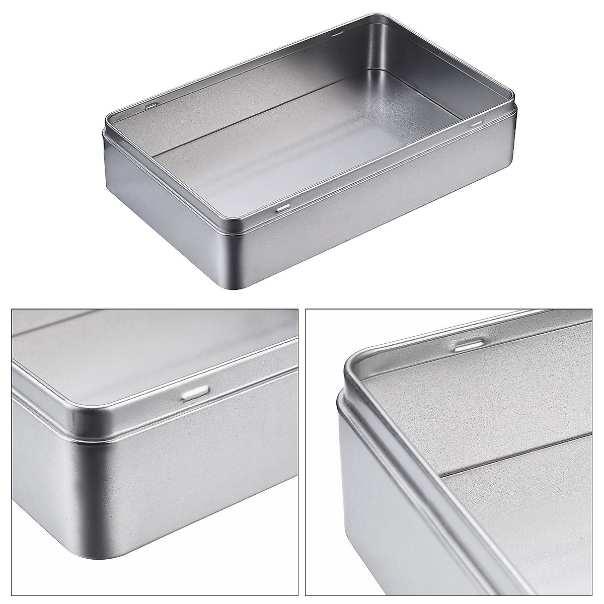 Hotop 1 Pack 8.5 by 5.3 by 1.9 Inch Silver Rectangular Empty Tin Box Containers, Gift, Jewelery and Storage Tin Kit, Home Organizer