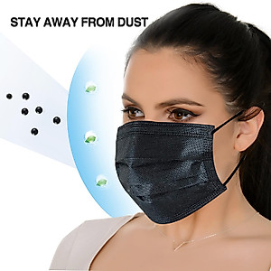 DC-BEAUTIFUL 100 Pieces Black Disposable Face Masks, Non Woven 3ply Earloop Disposable Masks, Fit for Adults
